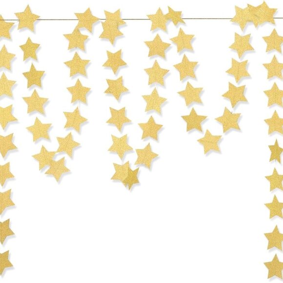 Party Supplies | Glitter Gold Paper Star Hanging Garland Twinkle Star ...